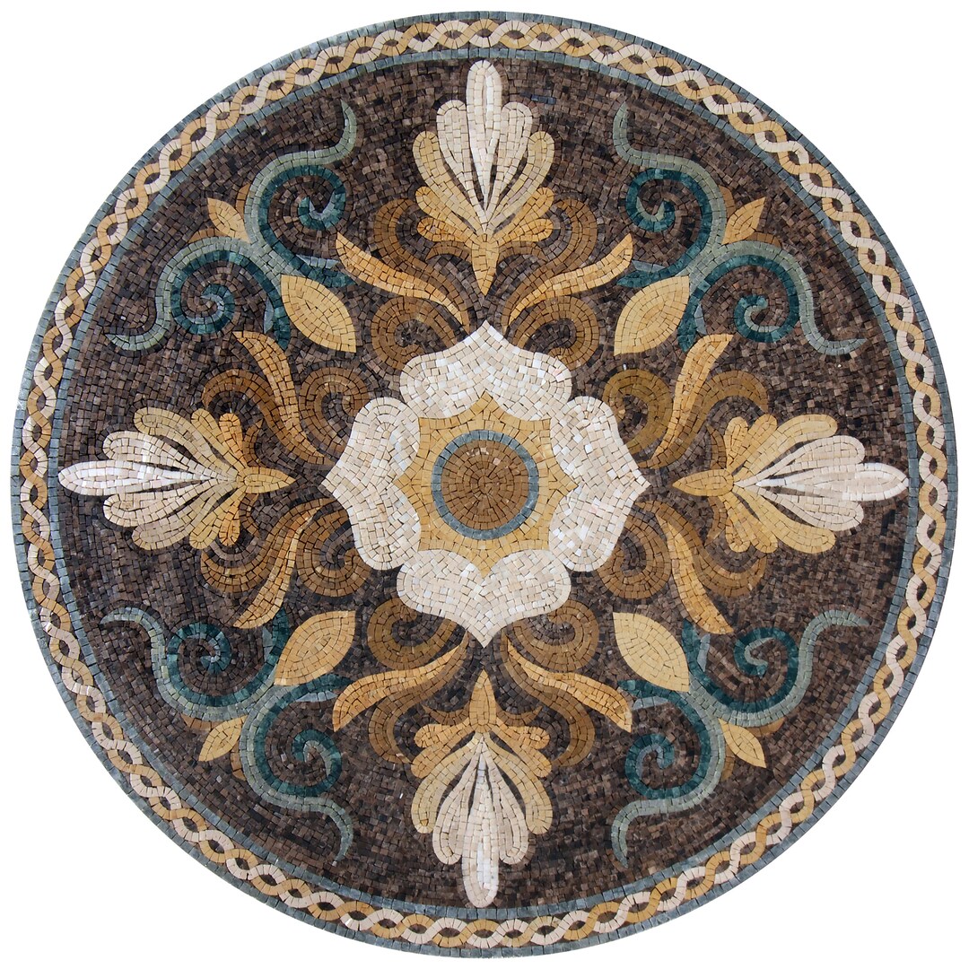 Golden Bloom - Handmade Floral-inspired Patterned Mosaic Medallion ...