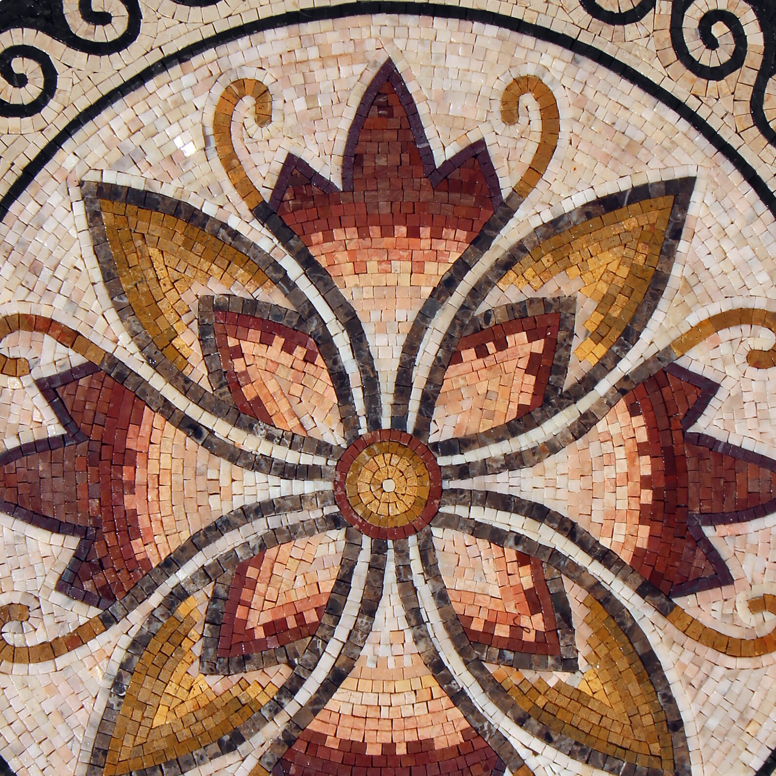 Fiery Flower With A Greek Wave Border Mosaic Medallion - Customization ...