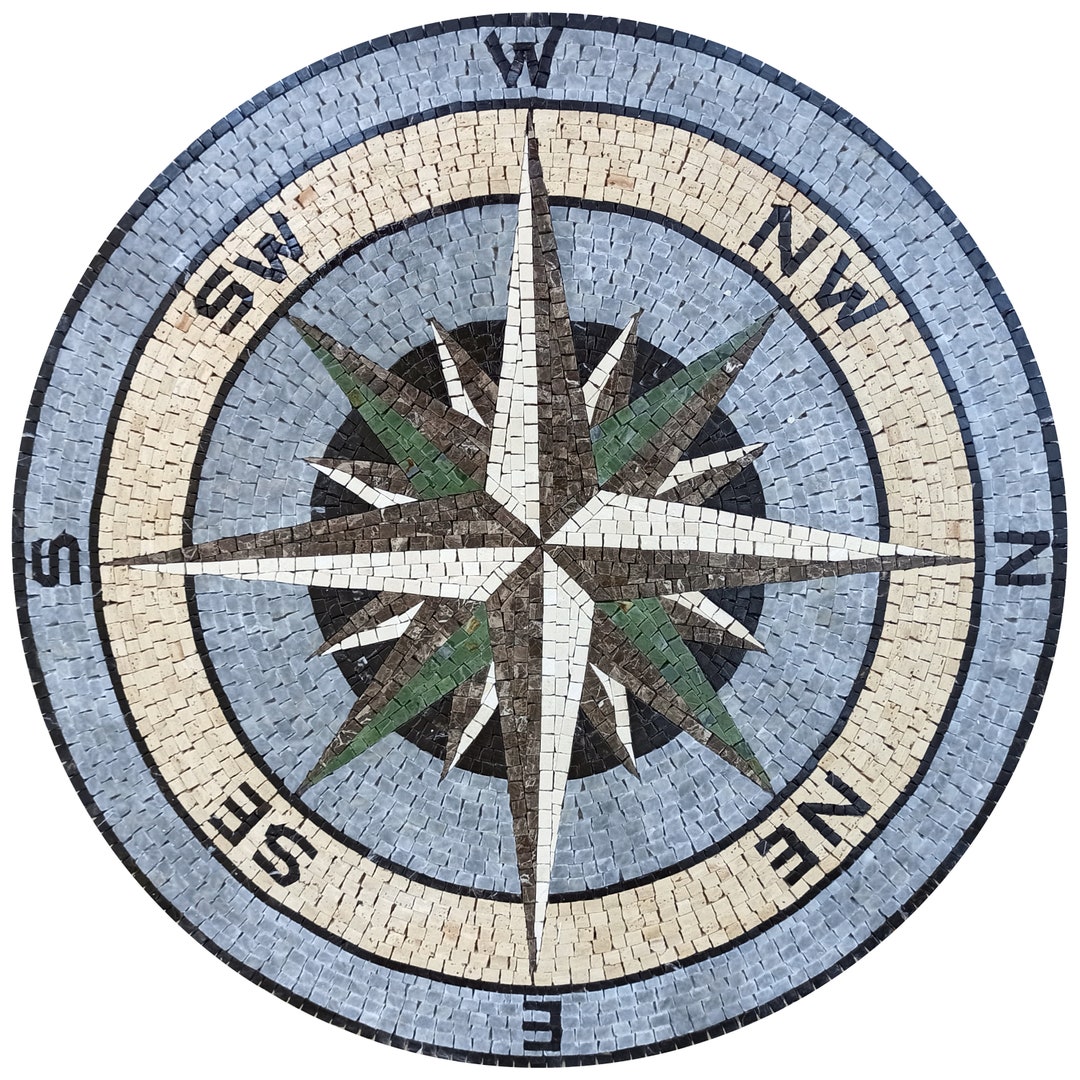 Handmade Compass Bathroom Tile Ideas Pool Tile Medallion - Etsy