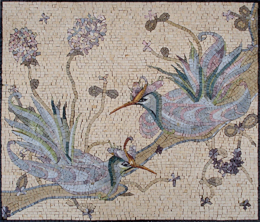 MYSTICAL WALL ART Bird Mosaic Tile Backsplash Marble Floor Tile Mural ...