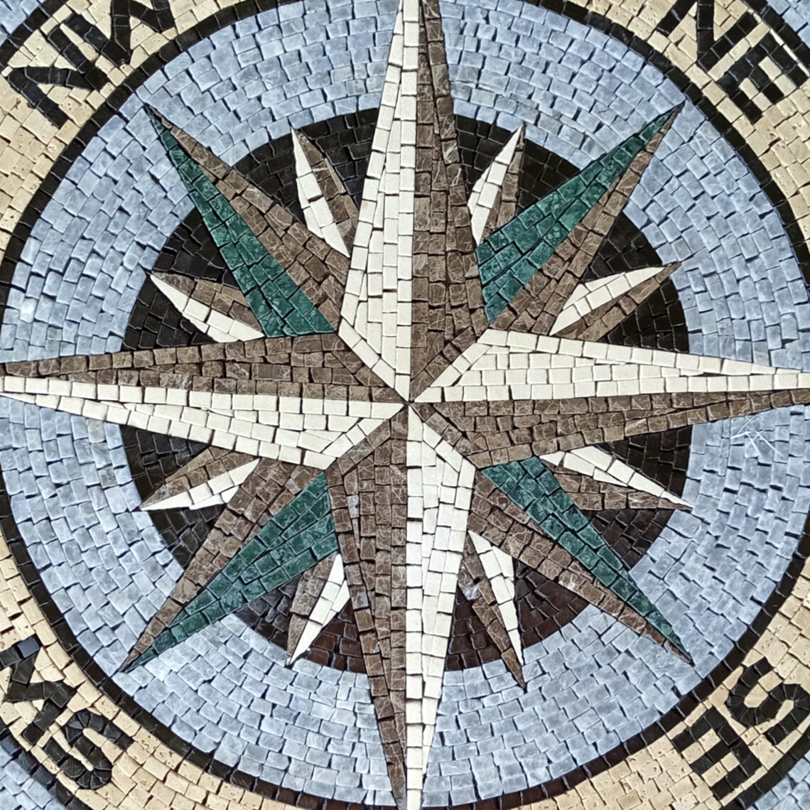 Handmade Marble Mosaic Compass Tile: Nautical Flooring Art (32 ...