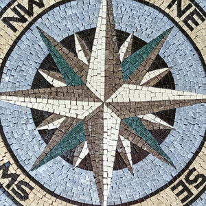 Handmade Marble Mosaic Compass Tile: Nautical Flooring Art (32 ...