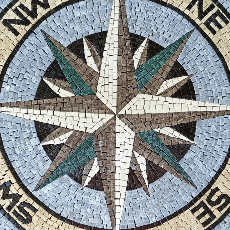 Handmade Marble Mosaic Compass Tile: Nautical Flooring Art (32 ...