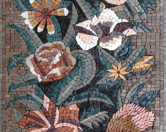 Marble Mosaic Flower, Mosaic Tiles Rose, Wall Decor Rose, Painting Rose ...