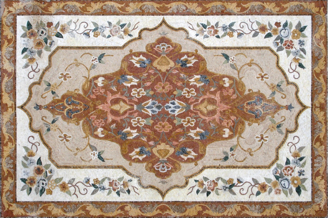 FLOWER DESIGN RUG | Beautiful Mosaic Art Tile Rug | Handmade Natural ...