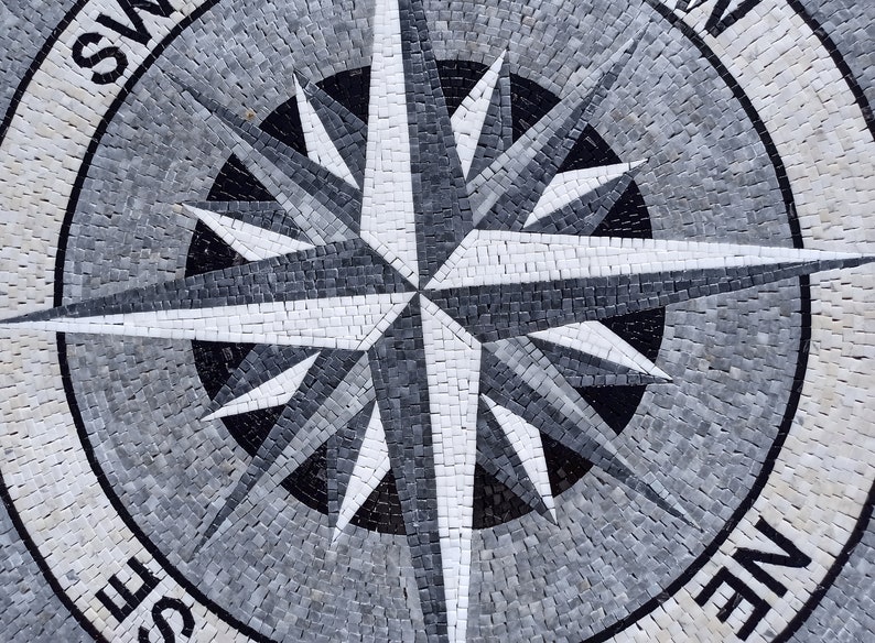 Compass Rose Mosaic Tile | Handmade Nautical Mosaic Art for Coastal ...