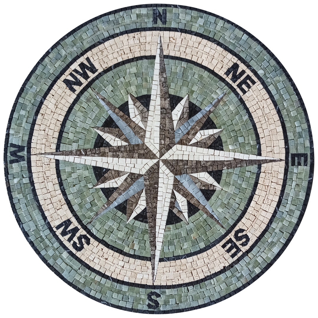 Handcrafted Green Nautical Compass Rose Medallion: Unique Mosaic Art ...