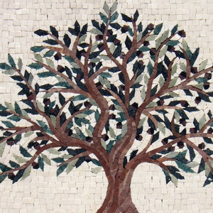 Olive Tree Backsplash Marble Mosaic Tiles. Customization. Handcrafted ...