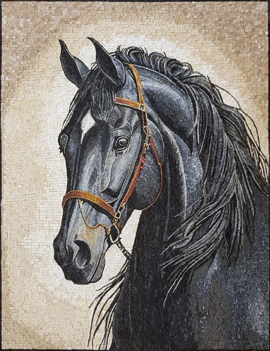 BLACK HORSE BACKSPLASH| Animal Mosaic Tiles for Living Room Walls ...