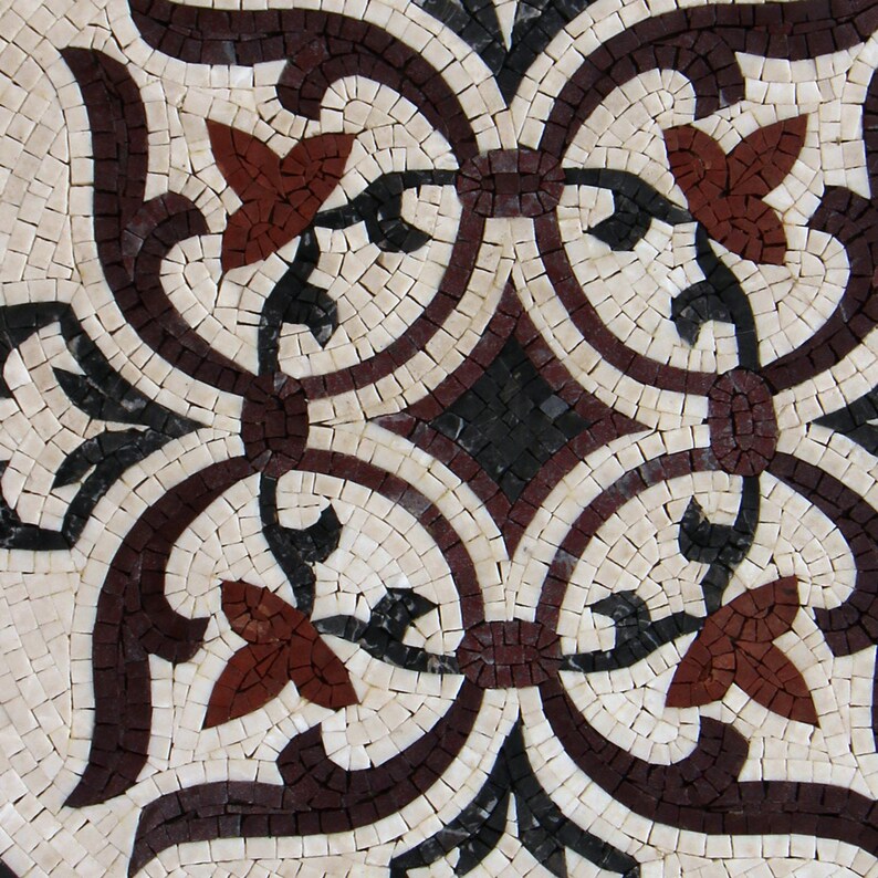 Handmade Marble Mosaic Medallion: 20" Leaf Pattern Tile Art - Etsy