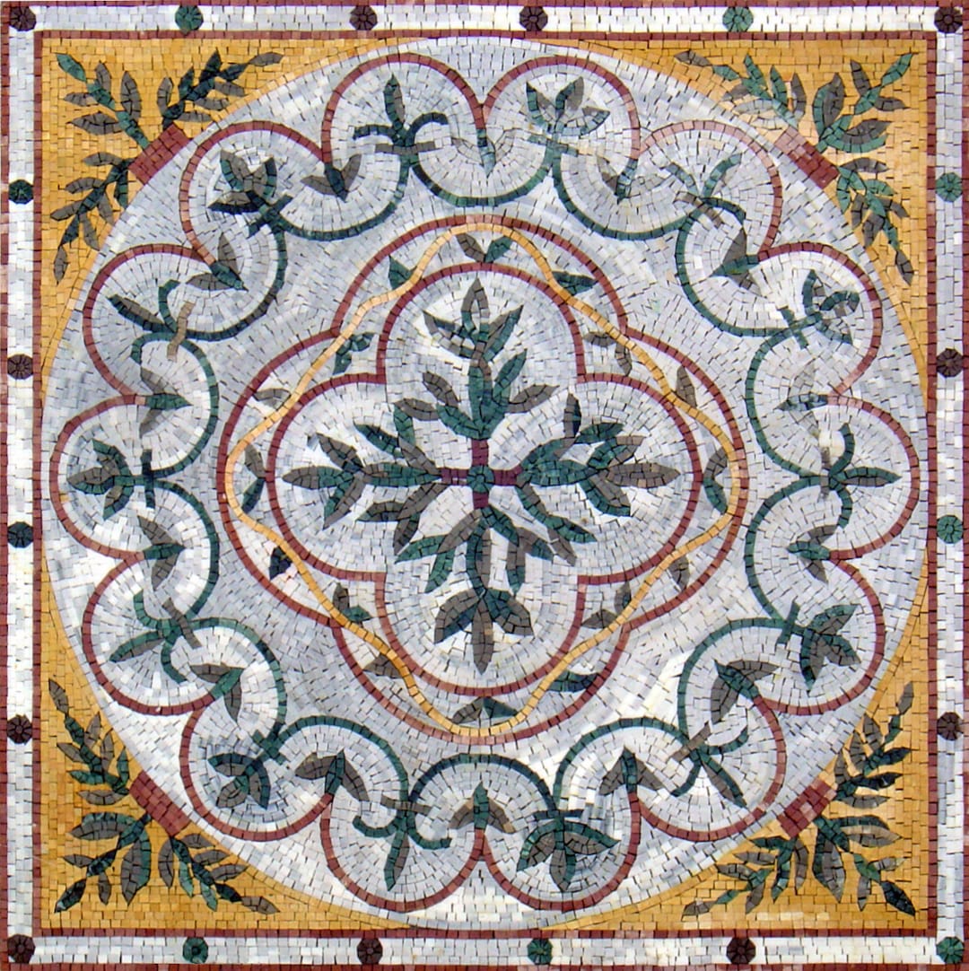 40” MEDALLION MOSAIC TILES |square Shape Botanical Pattern Mosaic Tiles ...