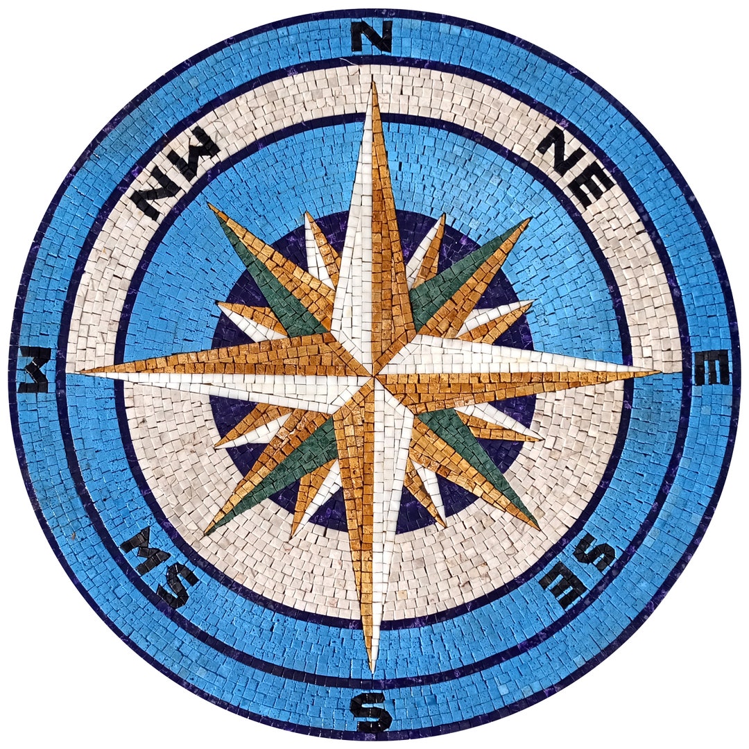 Artisanal Beauty - 32-inch Handmade Compass & Pool Tile Medallion ...