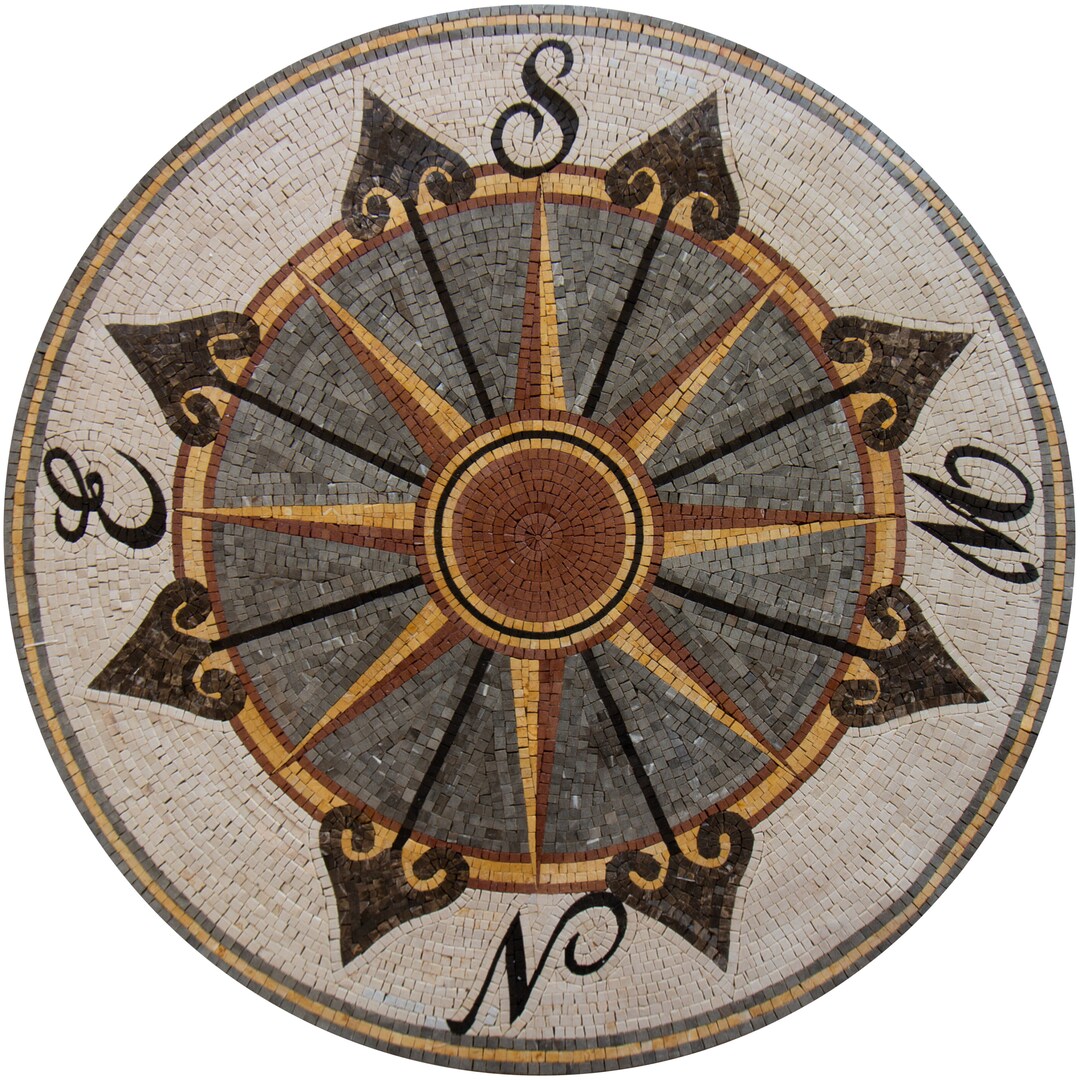 NAUTICAL COMPASS MOSAIC Tiles| Wind Rose Artwork Medallion Mosaic Tiles ...