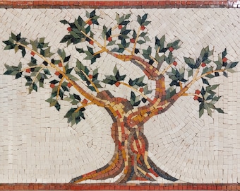 Olive Tree Backsplash Marble Mosaic Tiles. Customization. Handcrafted ...