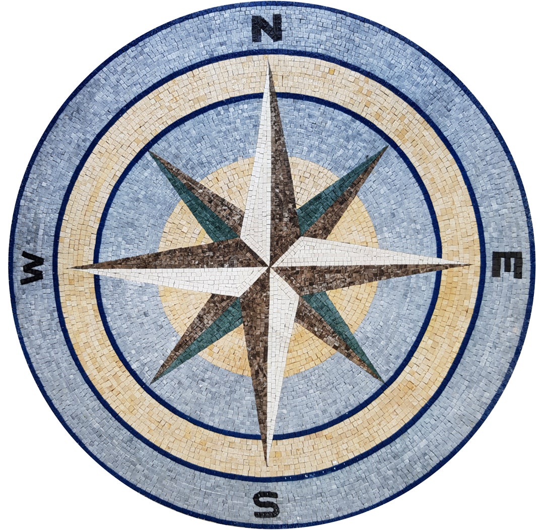 Sailing Serenity - Compass Rose Nautical Marble Mosaic Medallion ...