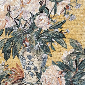 COLORFUL FLOWER VISE - Overflowing Handmade Marble Mosaic Wall Art ...