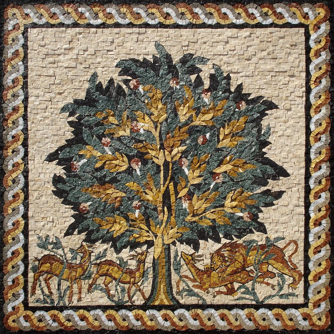 Handmade Tree of Life Mosaic Art Tile: Lion & Deer (28x28") - Etsy