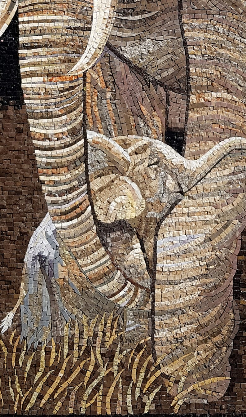 Handmade Elephant and Baby Marble Mosaic Tile Art (40x24 In) - Etsy