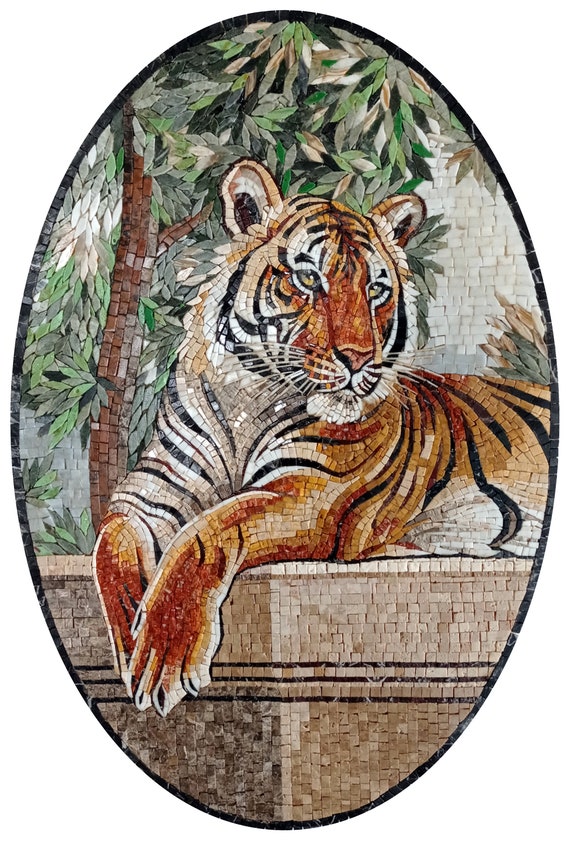 TIGER WALL ART Oval Mosaic Tile Mural Wall Art Tiger - Etsy