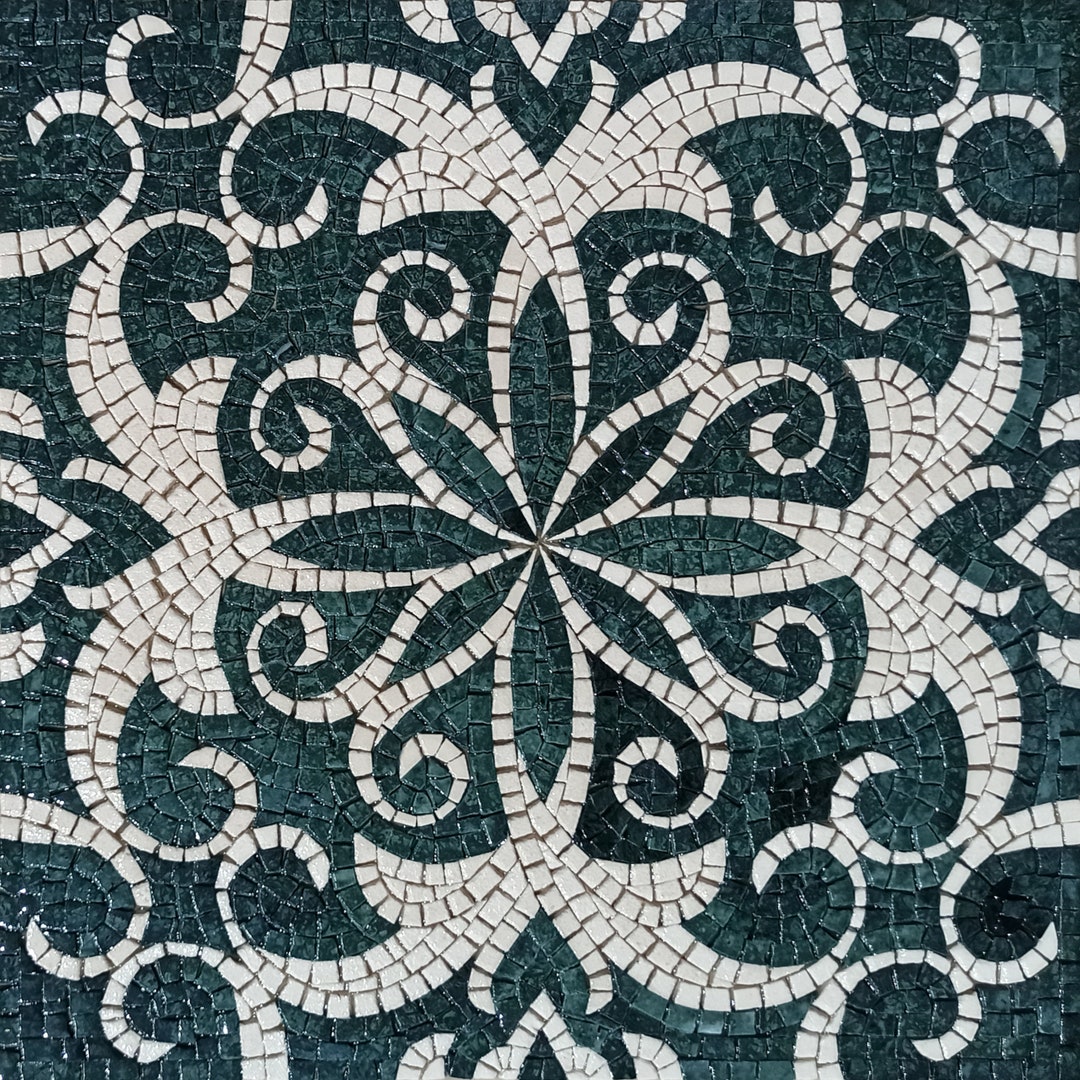 24” BOTANICAL MOSAIC BACKSPLASH | Medallion Mosaic Marble Tiles for ...