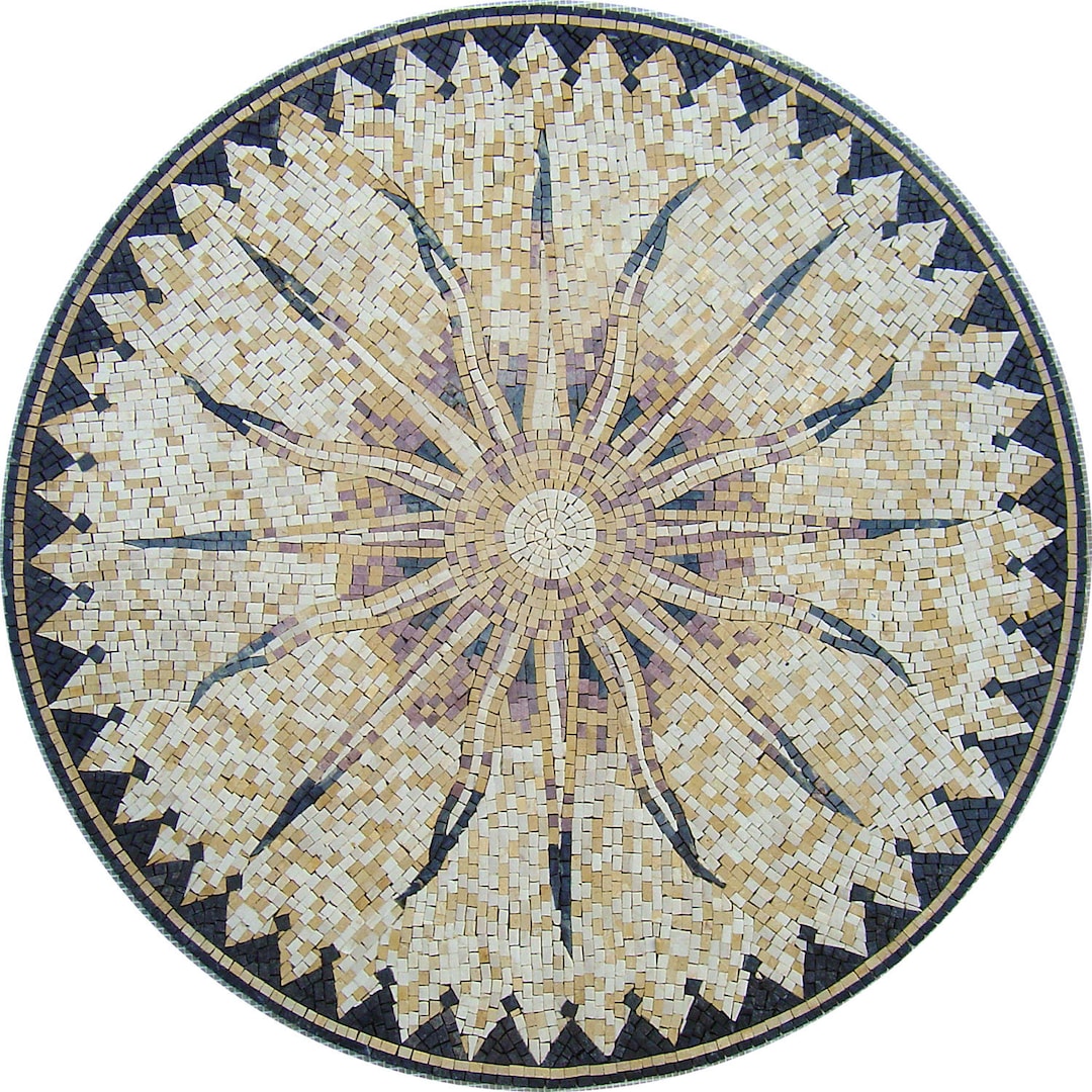 Radiant Sunburst - Handcrafted Sun Marble Mosaic Art Tile for ...