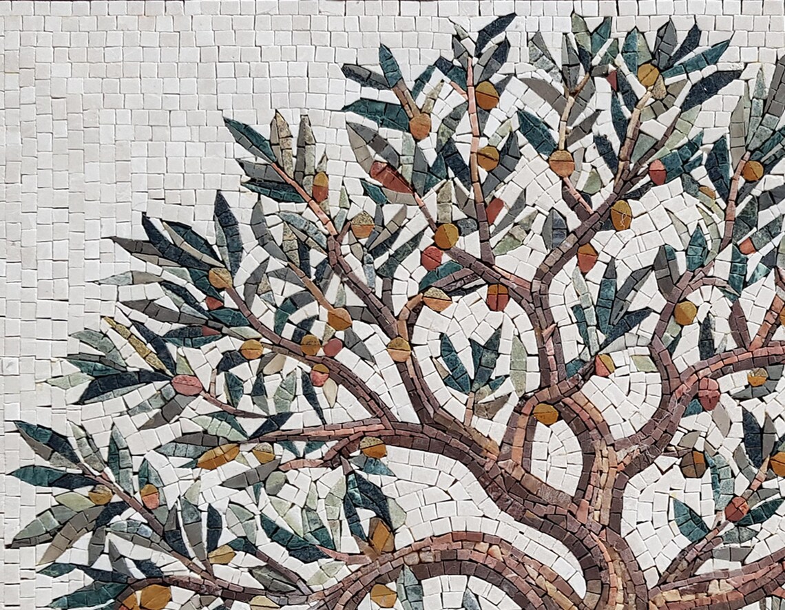 Olive Tree Backsplash Marble Mosaic Tiles. Customization. Handcrafted ...