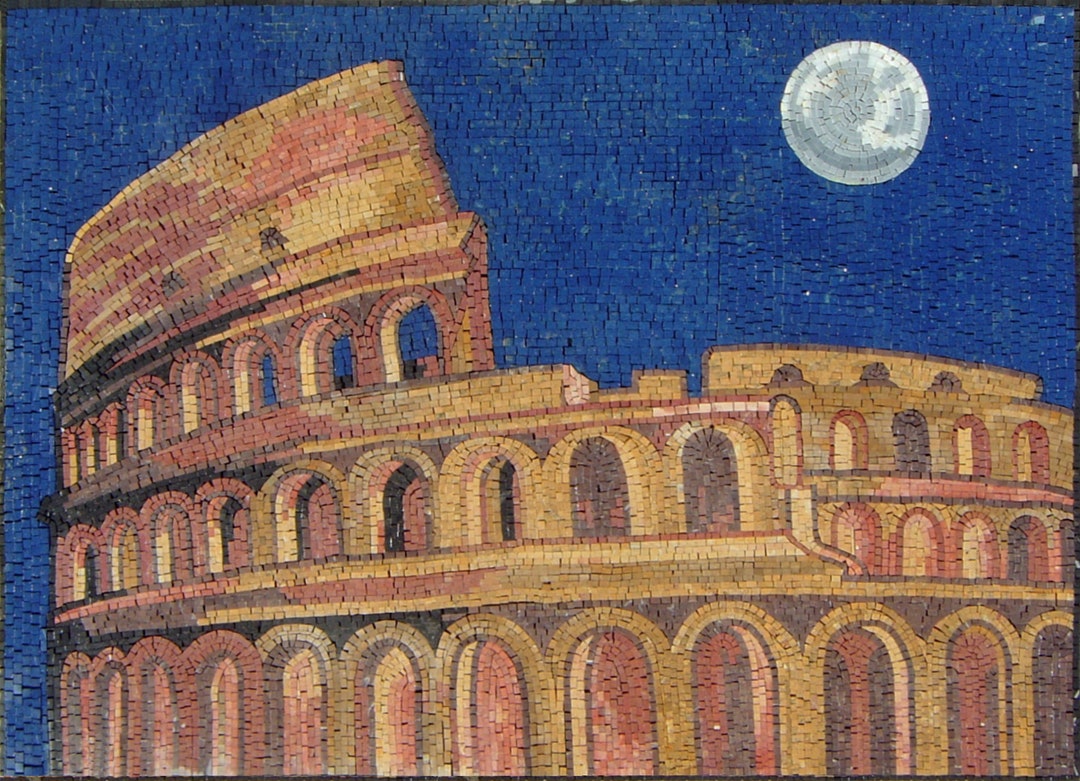 Handmade Colosseum Mosaic Tile Art: Rome Night View, Stone & Marble ...