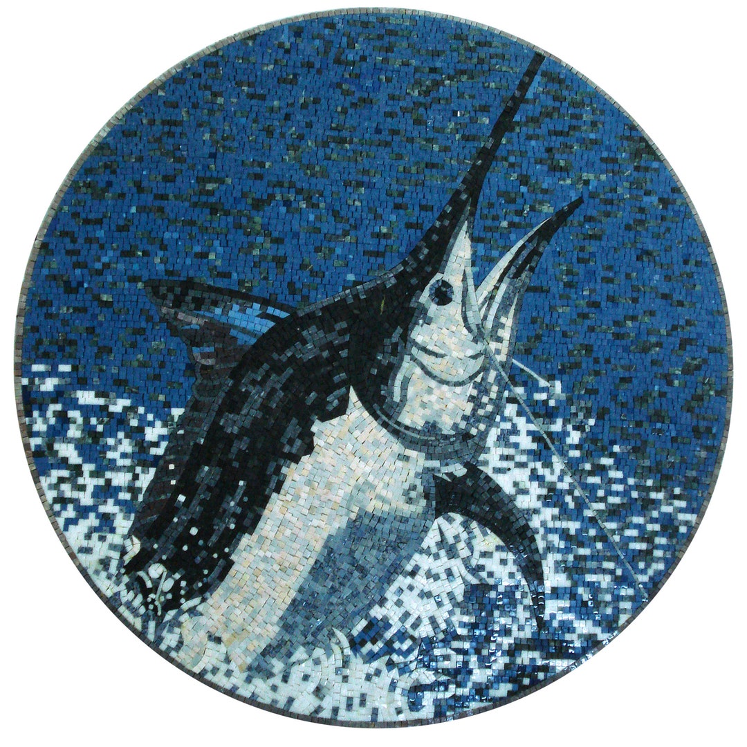 SAILFISH WALL Mount-swimming Pool Tiles Retro Style Round Sailfish ...