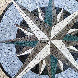 Handmade Marble Mosaic Compass Tile: Nautical Flooring Art (32 ...