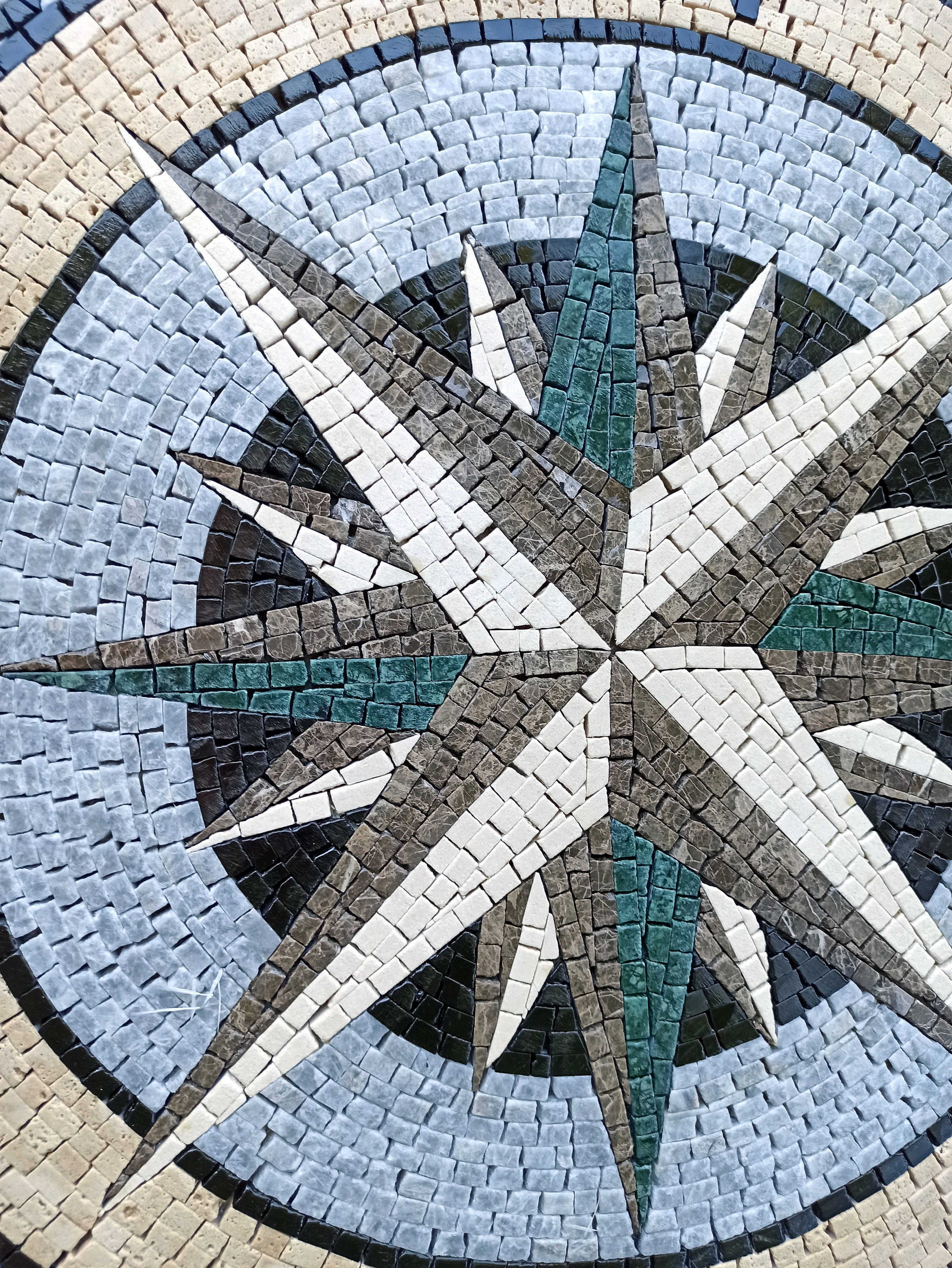 Handmade Marble Mosaic Compass Tile: Nautical Flooring Art (32 ...