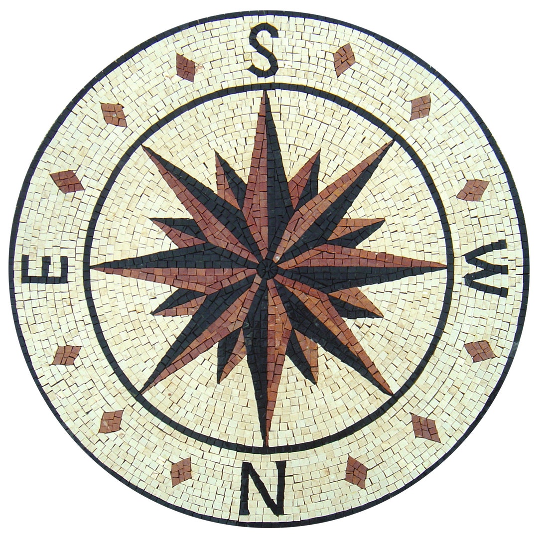 NAUTICAL COMPASS TILES | Wind Rose Medallion Mosaic Tiles for Flooring ...