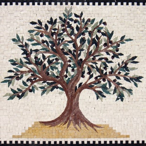 Olive Tree Backsplash Marble Mosaic Tiles. Customization. Handcrafted ...