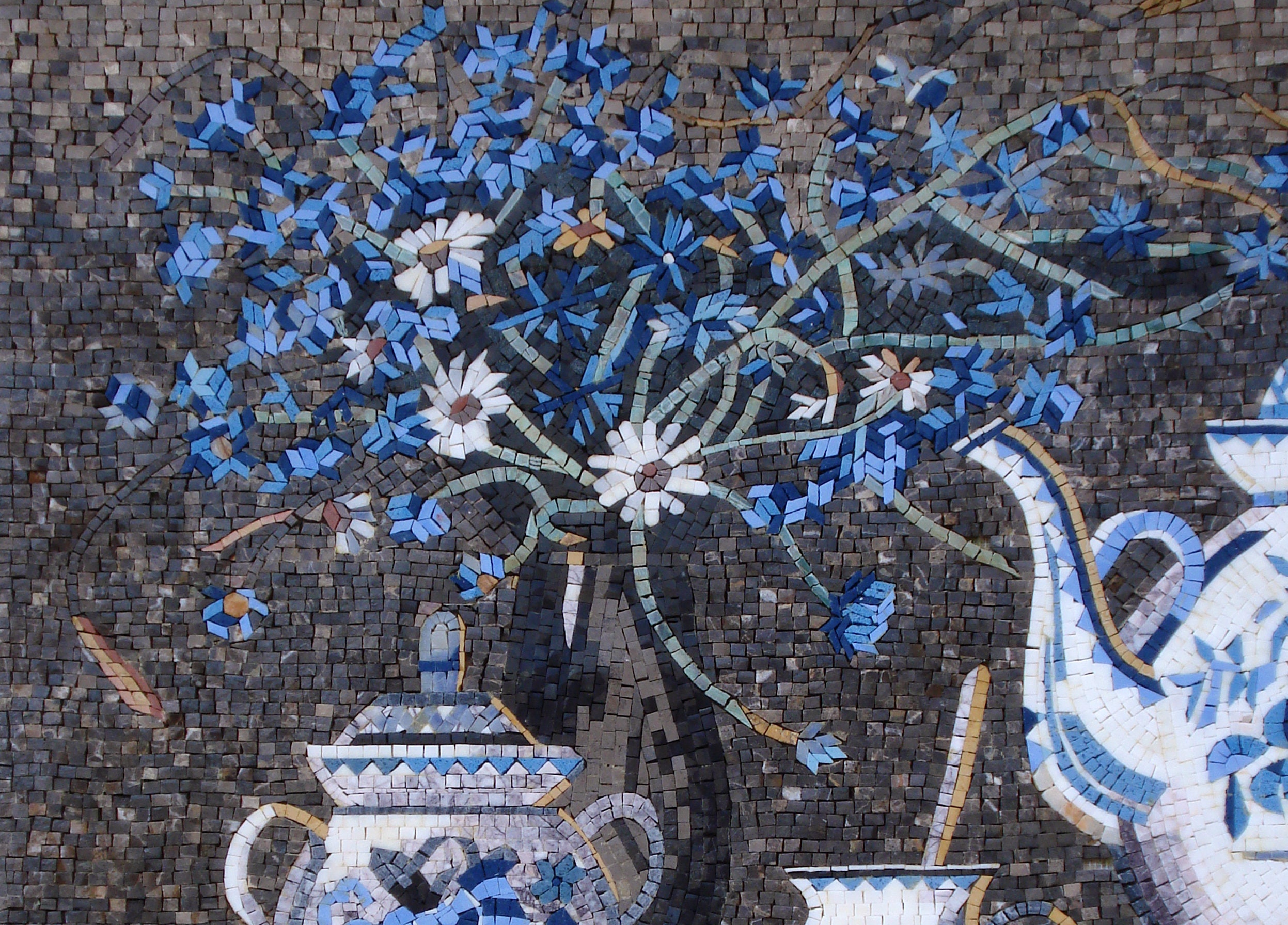 Blue Teapot Mosaic Art: Handmade Kitchen Backsplash Tiles (44” X 32 ...