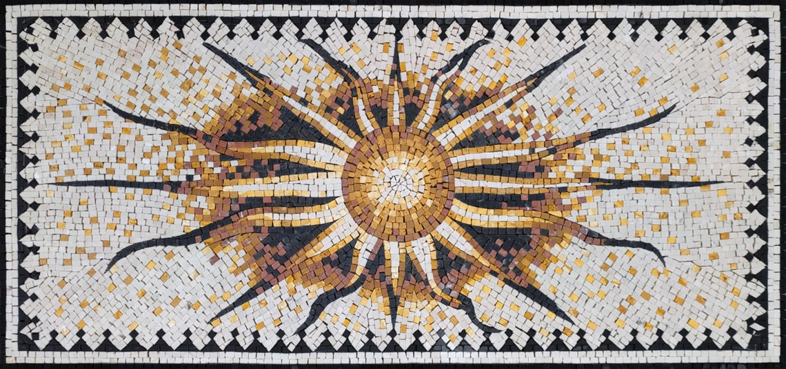 Flaming Sun Marble Mosaic Rug: Handmade Celestial Tile Art - Etsy