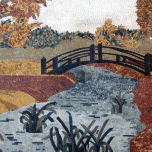 BRIDGE MOSAIC TILES | Autumn Scene Nature Life Master Piece Artwork ...