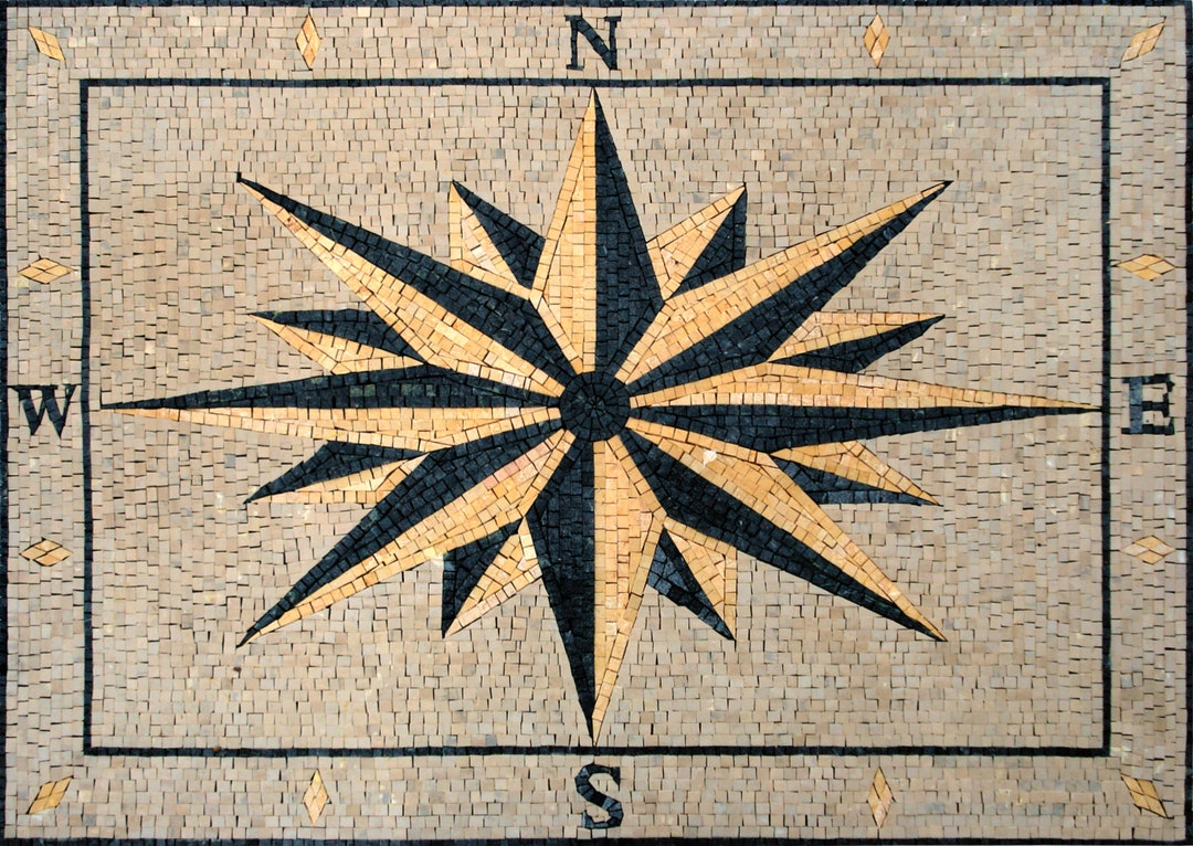 Handmade Compass Mosaic Rug: Marble Stone Art (46” X 32") - Etsy