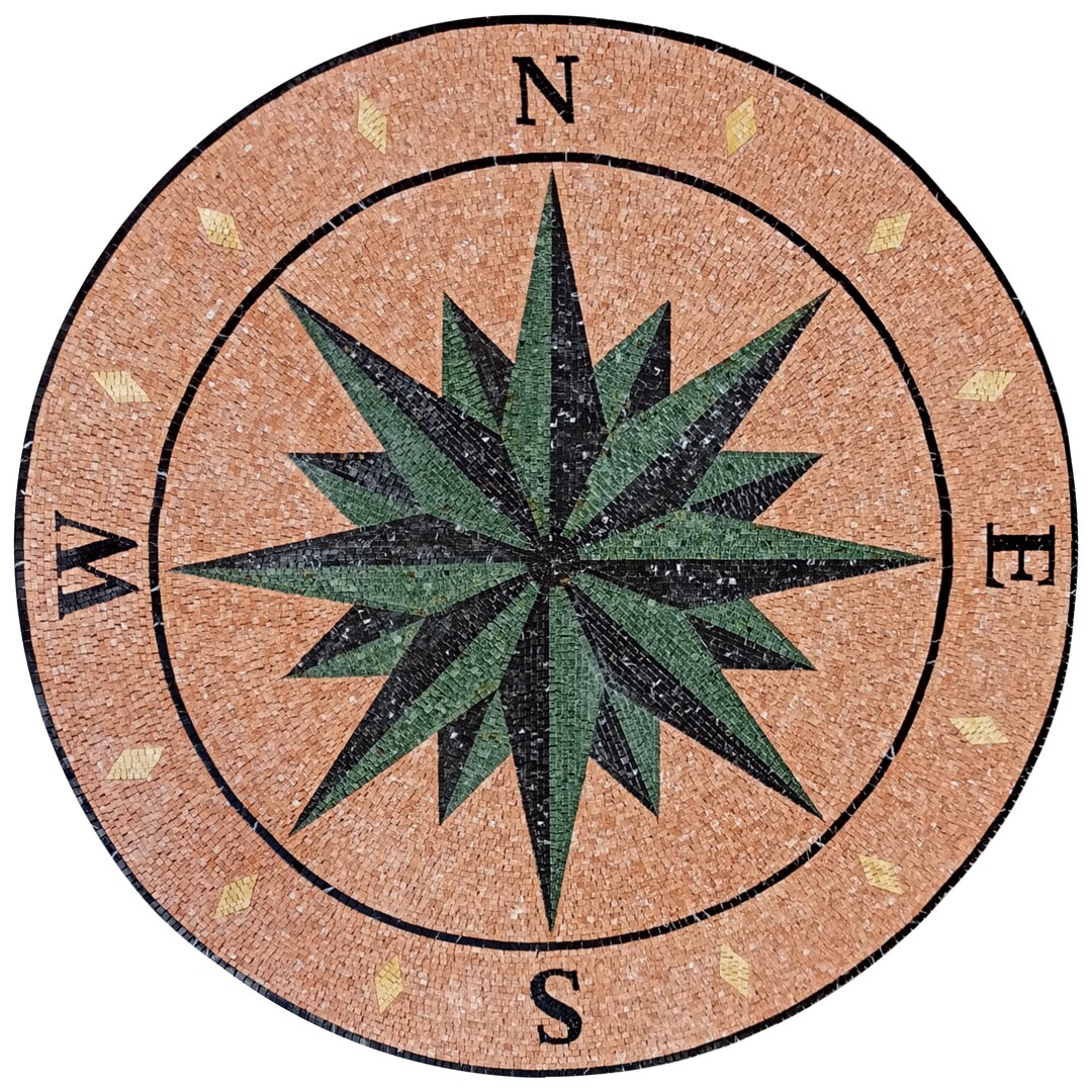 MOSAIC COMPASS BACKSPLASH | Nautical Artwork Mosaic Tiles for New Home ...