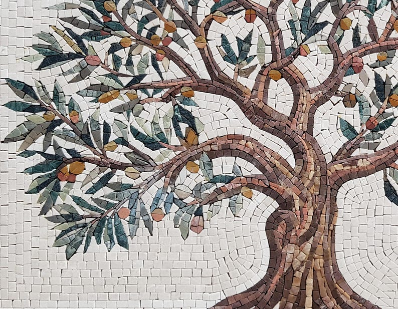 Olive Tree Backsplash Marble Mosaic Tiles. Customization. Handcrafted ...