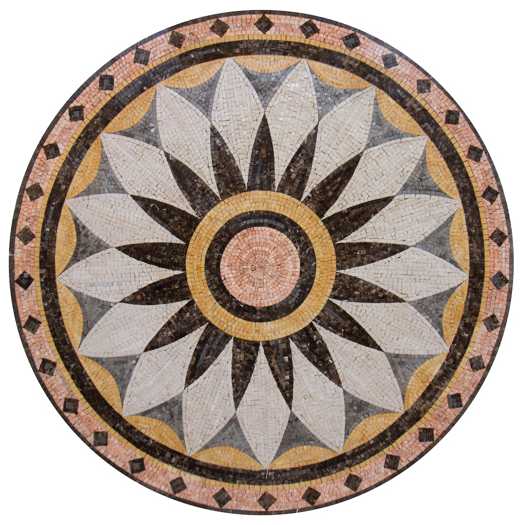 Seafaring Splendor - 32" Handmade Nautical Rose Compass Round Mosaic ...
