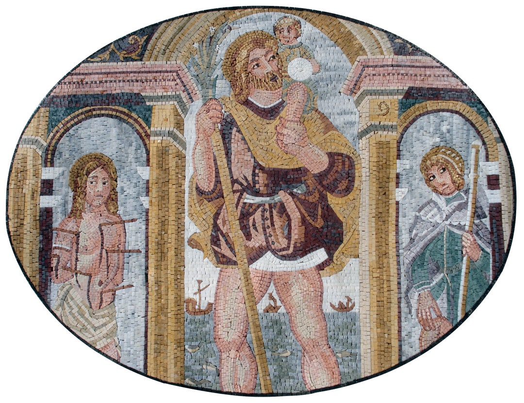 ROMAN MOSAIC MURALS |roman Triptych Playing With Baby Reproduction ...