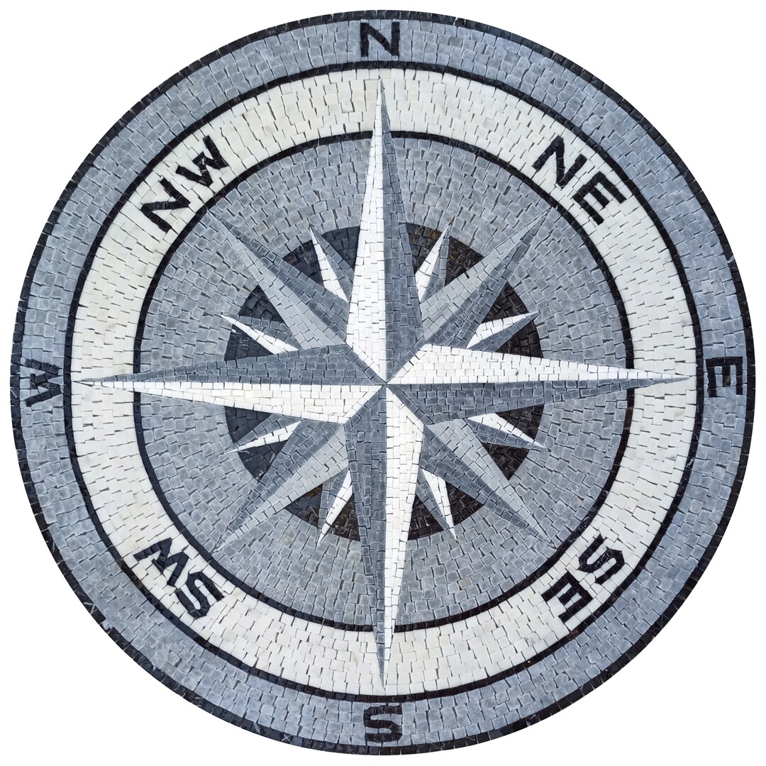 Handcrafted Compass Rose Nautical Marble Mosaic Medallion Backsplash ...