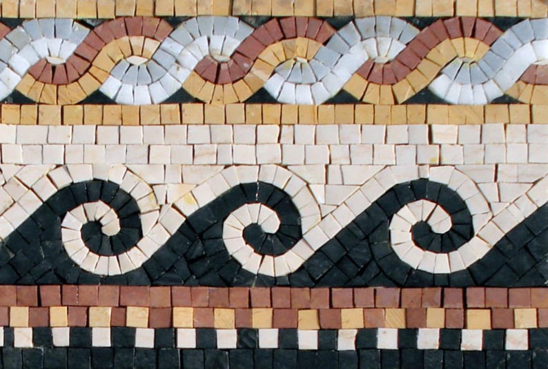 8″ Multi‑pattern Greek‑key Border Mosaic – Handmade Marble Tile Trim ...