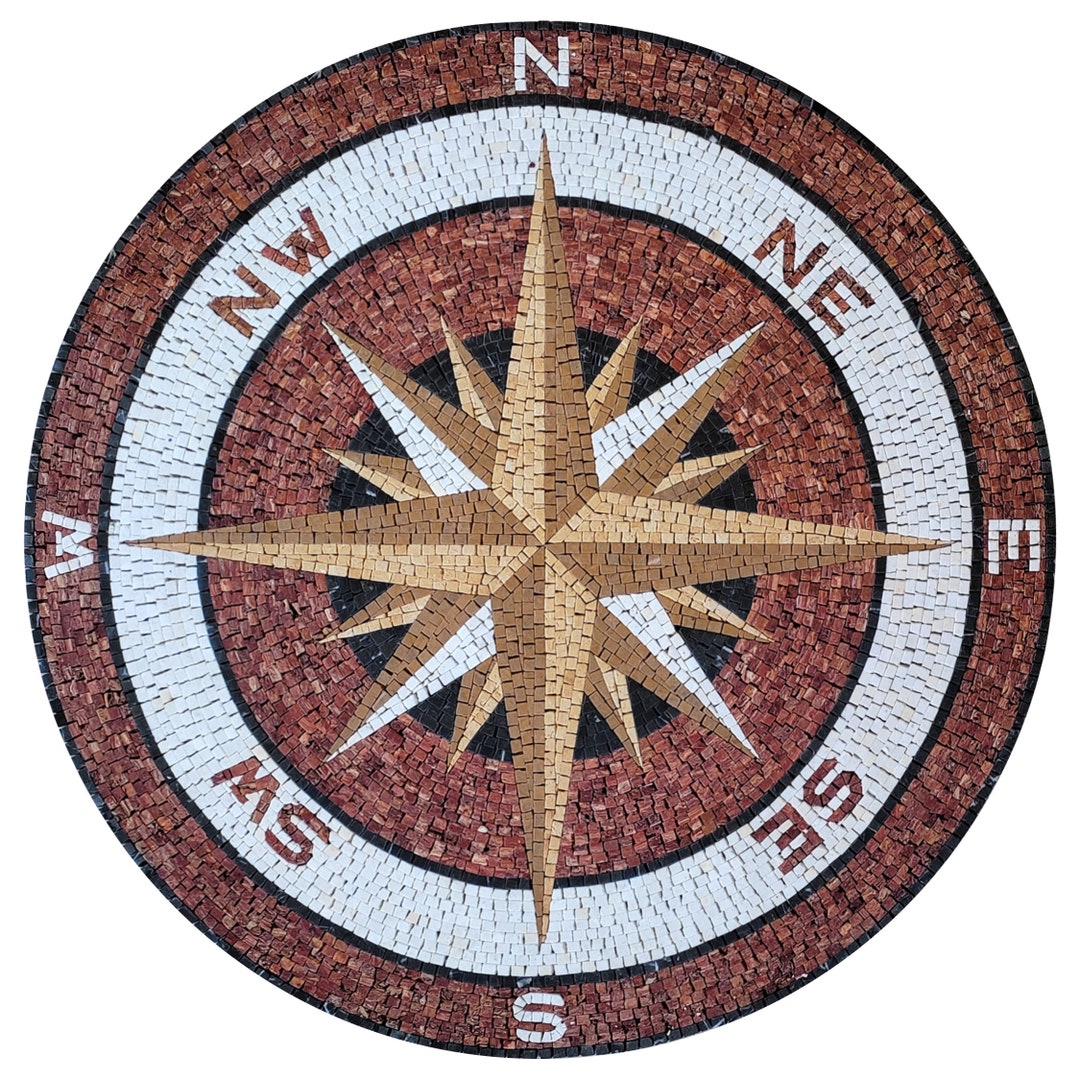 Compass Rose Nautical Marble Mosaic Medallion Backsplash Flooring Tiles Customization