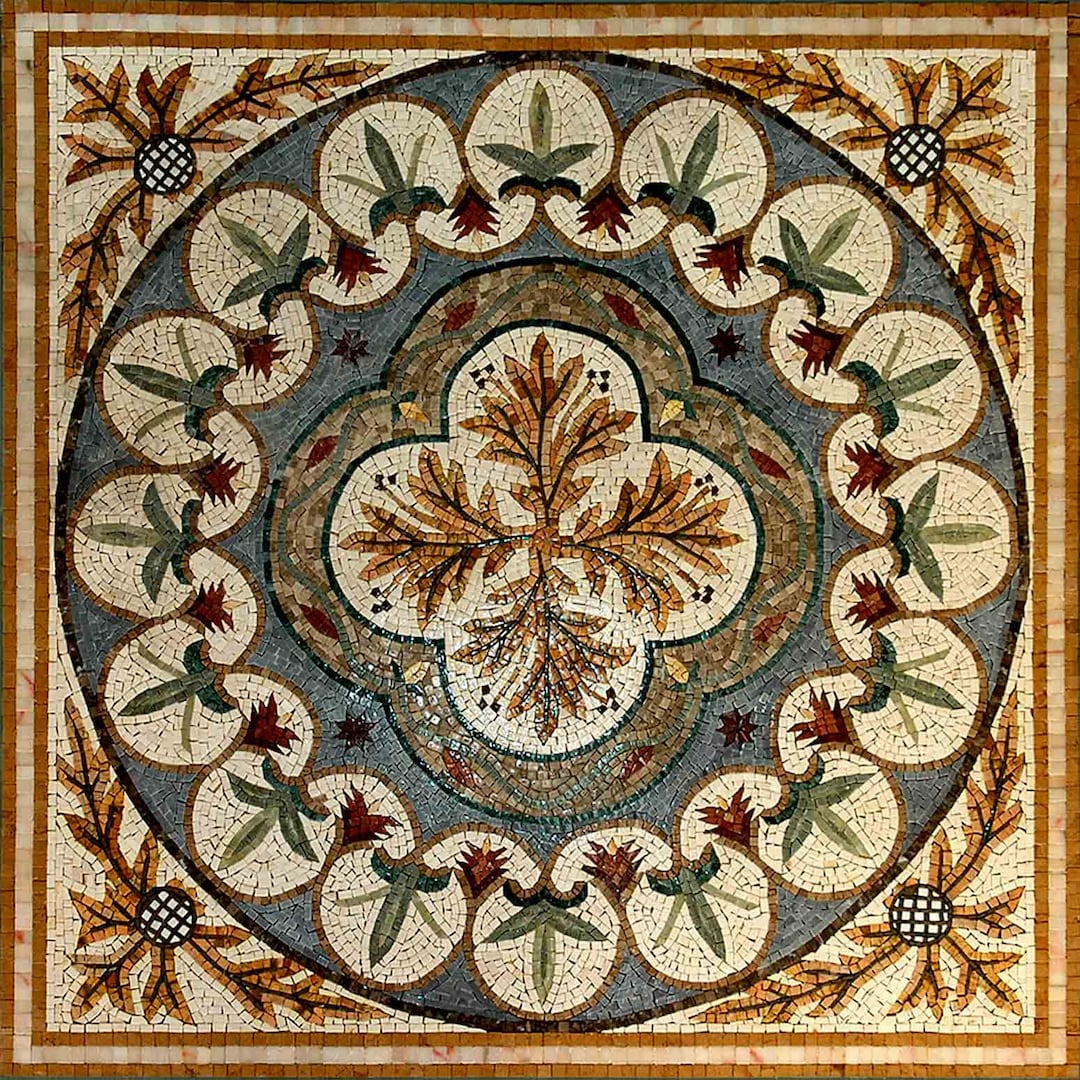 40” MEDALLION MOSAIC TILES |geometrical Square Floral Pattern Tiles for ...