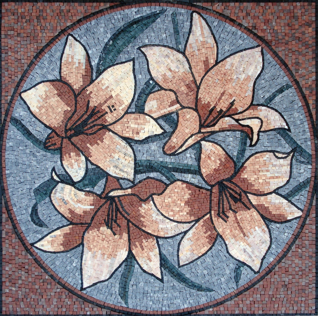 40” MEDALLION MOSAIC TILES | Square Hibiscus Floral Mural for Living ...