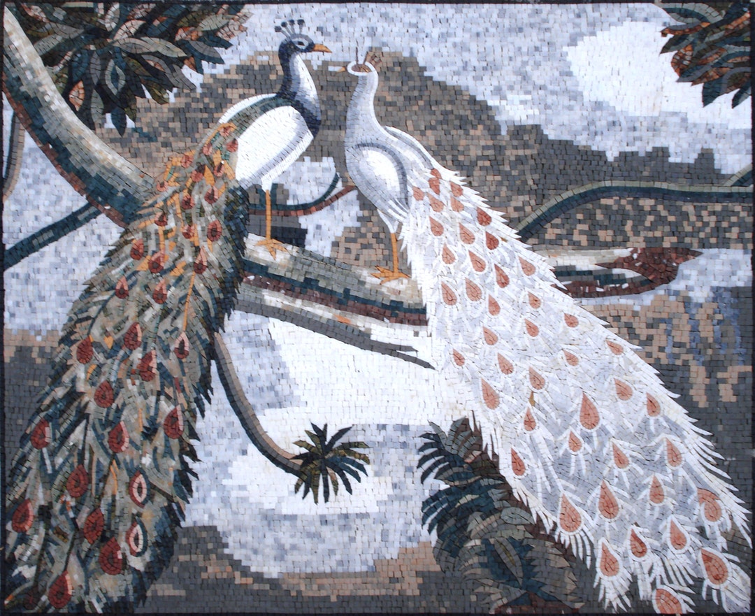 PEACOCK MOSAIC BACKSPLASH | Animal Mosaic Tiles for New House | White ...