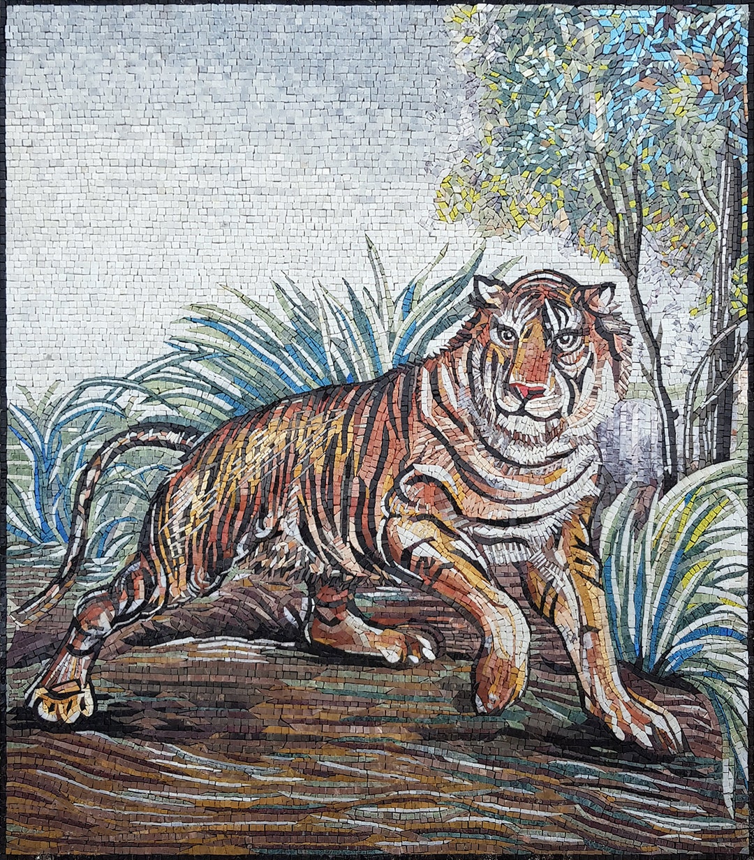 TIGER MOSAIC TILES | Jungle Animal Mosaic Tiles for Living Room Walls ...