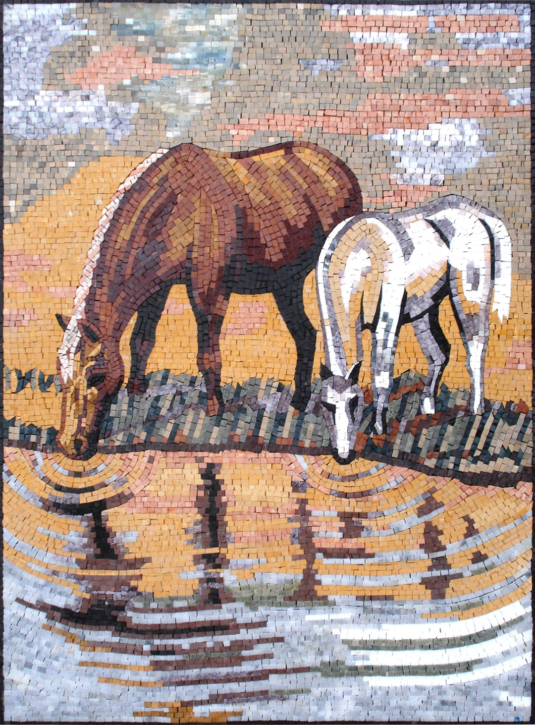 Handmade Horse Mosaic Tile Art: Rustic Home Decor (46” X 34") - Etsy