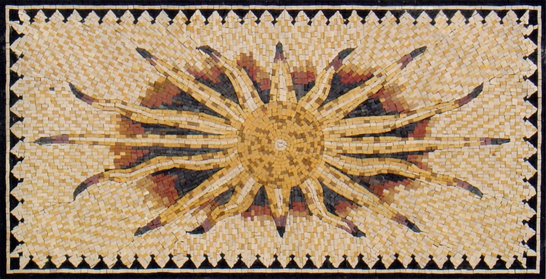 FLAMING SUN RUG | Celestial Mosaic Art Tile Rug | Handmade Natural ...