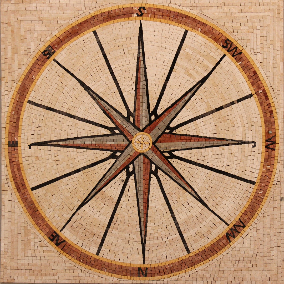 36 NAUTICALMOSAICTILES Square Shape Compass Rose Tiles for New Home ...